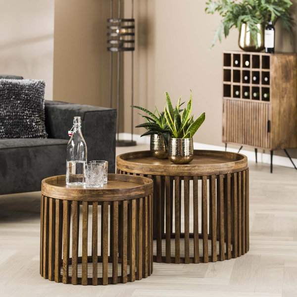Leore Solid Wood Drum Coffee Table